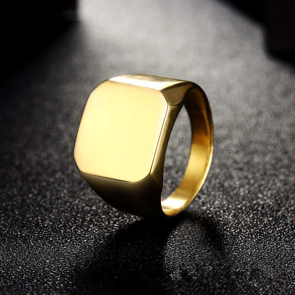 YELLOW STAINLESS STEEL SIGNET RING by SEVEN50 – SEVEN50