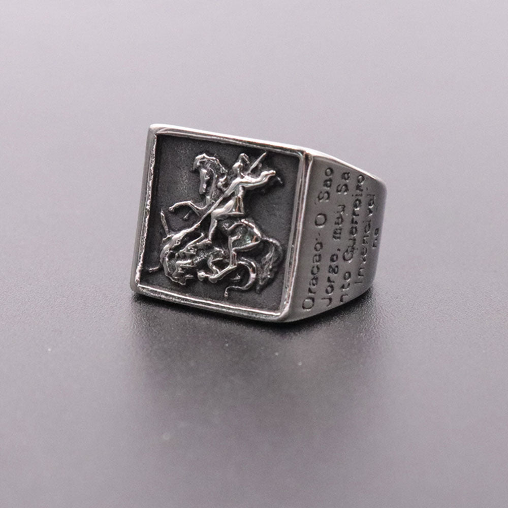 SAINT MICHAEL SQUARE SIGNET RING in stainless steel BY SEVEN50 – SEVEN50
